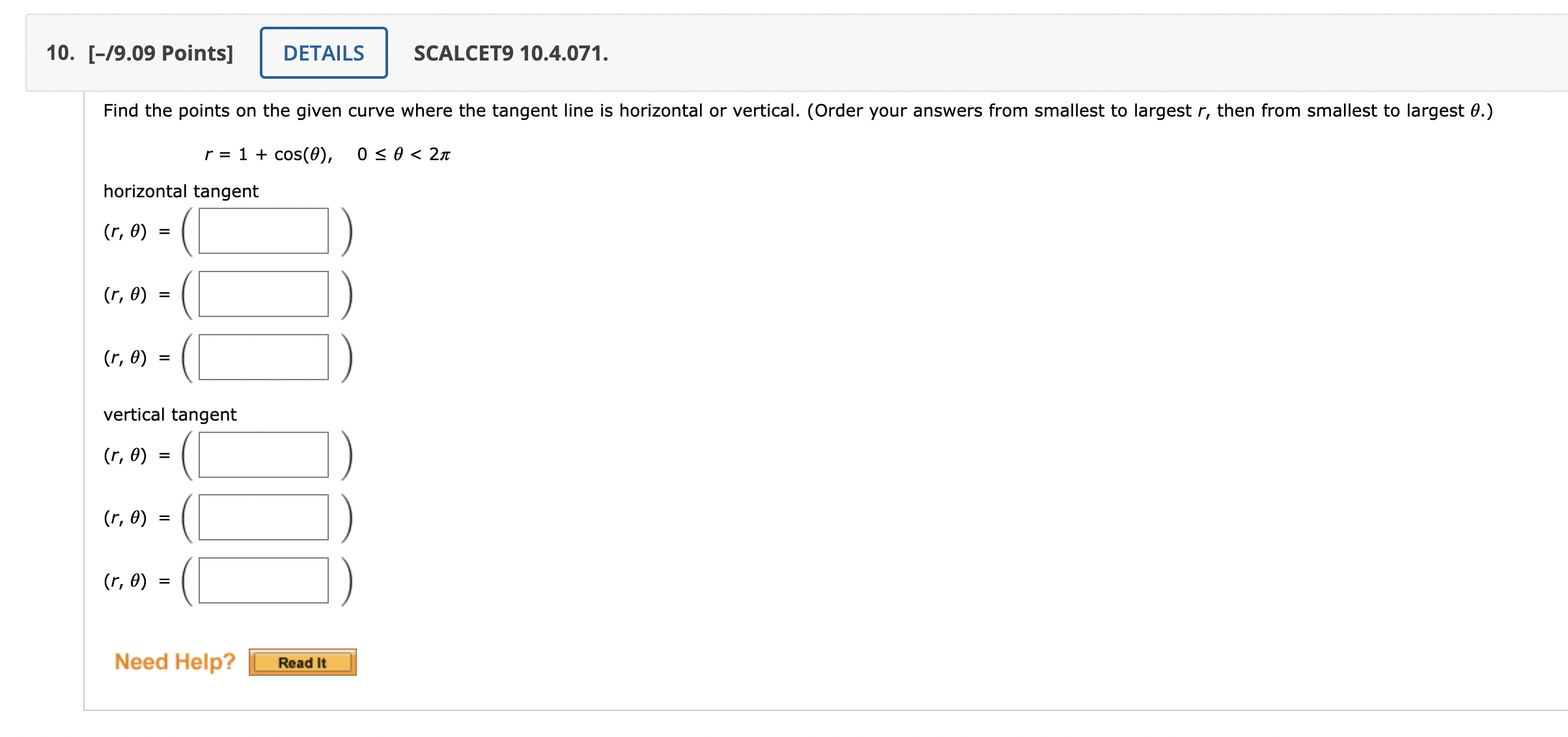 Solved [−19.09 Points ] SCALCET9 10.4.071. Find the points | Chegg.com