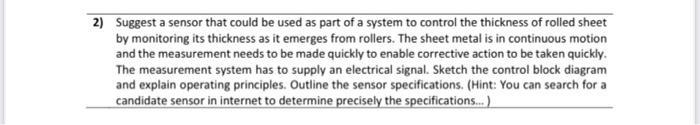 Solved Suggest a sensor that could be used as part of a | Chegg.com