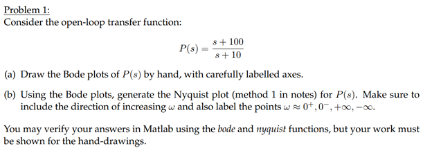 Solved Problem 1: Consider the open-loop transfer function: | Chegg.com