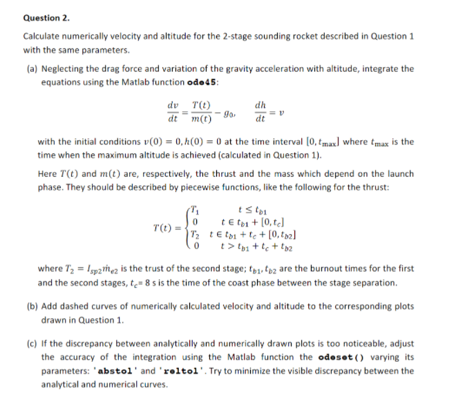 Question 2. Calculate numerically velocity and | Chegg.com