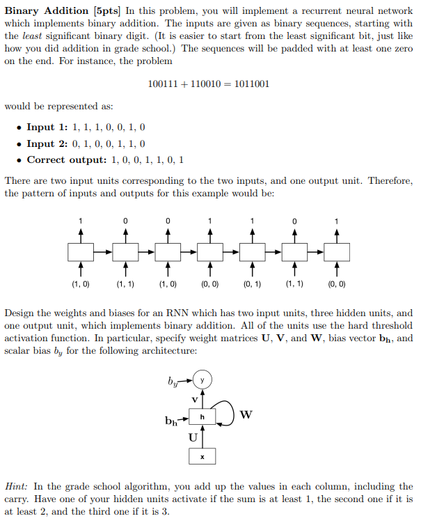 Binary Addition [5pts In this problem, you will | Chegg.com
