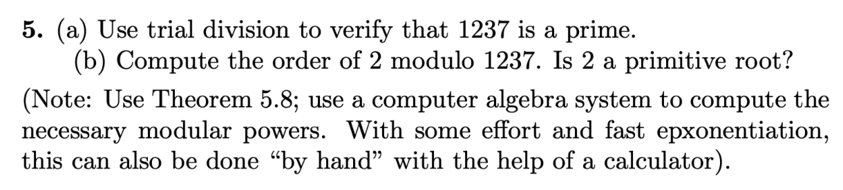 Solved 5. (a) Use trial division to verify that 1237 is a | Chegg.com