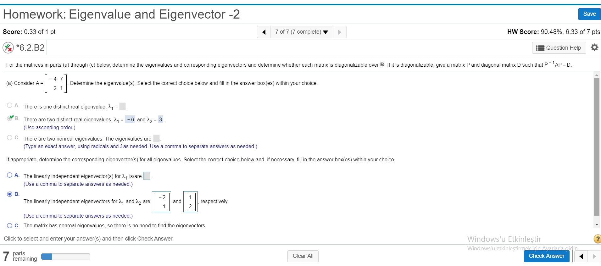 Solved Homework: Eigenvalue and Eigenvector -2 Save Score: | Chegg.com