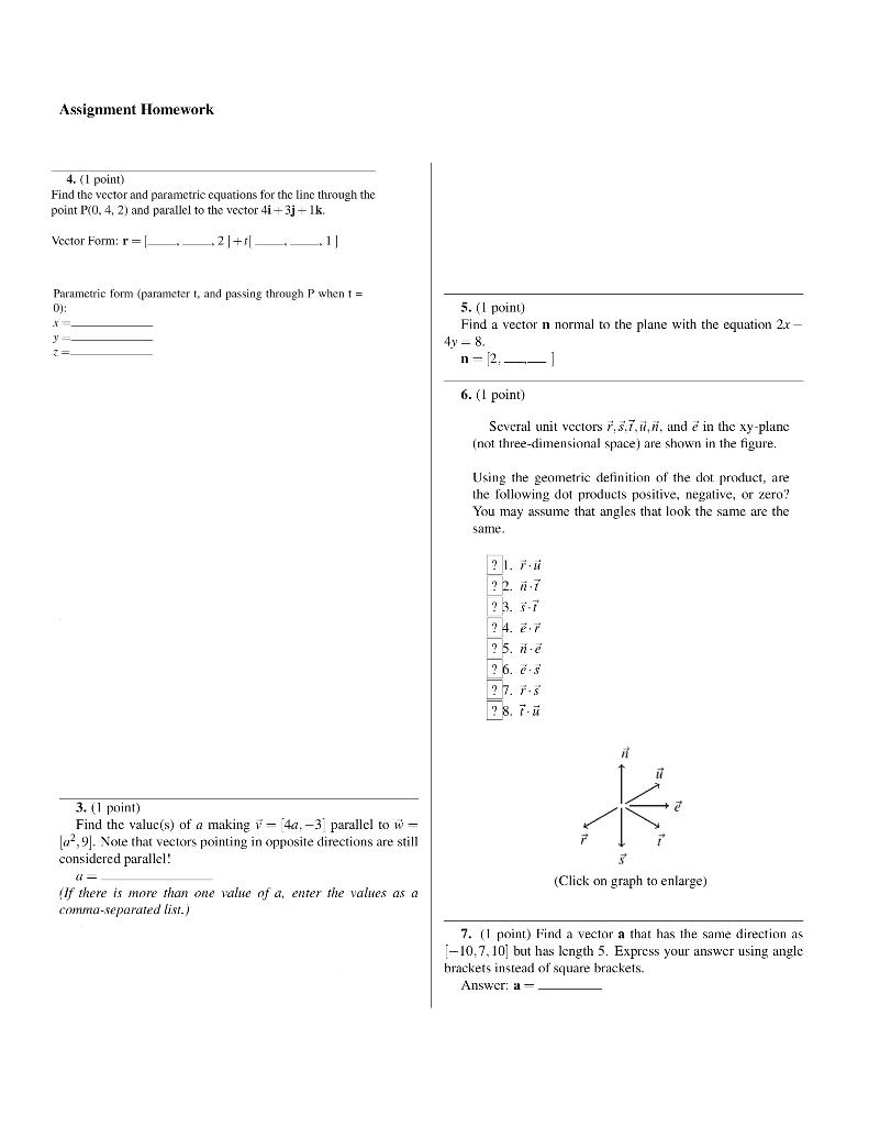 Solved Assignment Homework 4. (1 point) Find the vector and | Chegg.com