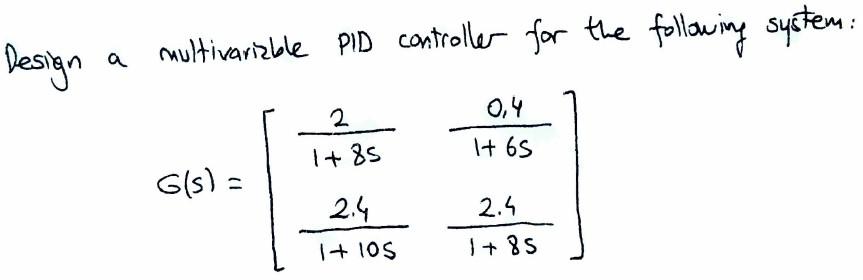 Solved Design a multivariable PID controller for the | Chegg.com