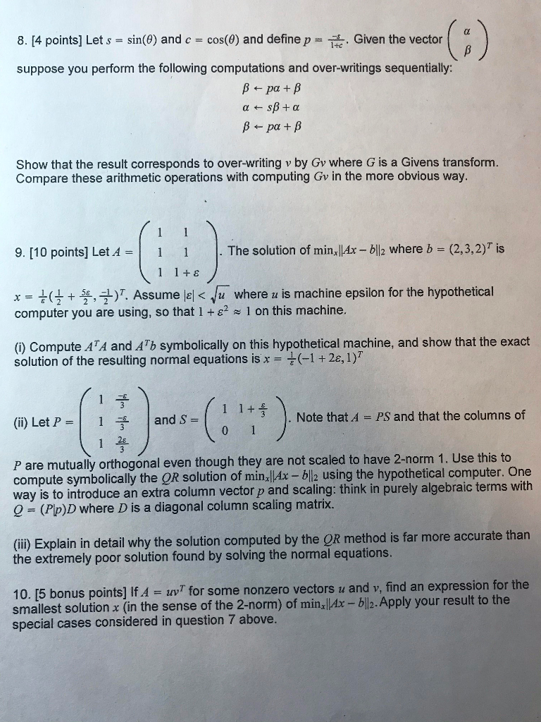 8. [4 points] Let s = sin(@) and c = cos(@) and | Chegg.com