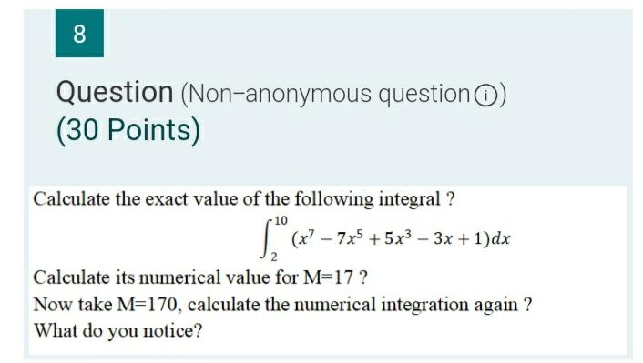 Solved 8 Question (Non-anonymous question o) (30 Points) | Chegg.com
