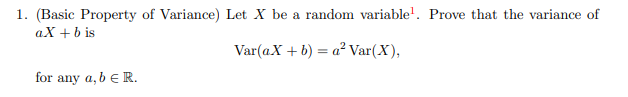 Solved 1. (Basic Property of Variance) Let X be a random | Chegg.com