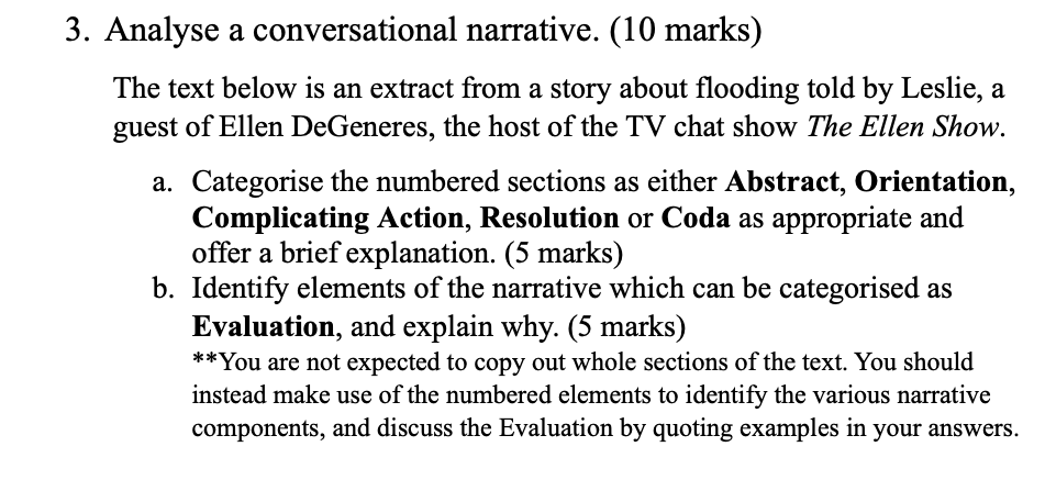 3. Analyse a conversational narrative. (10 marks) The | Chegg.com