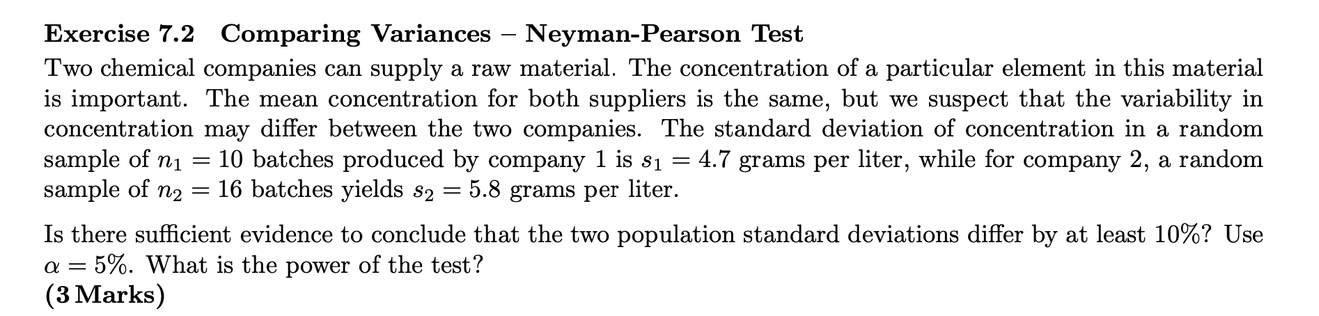 Solved Exercise 7 2 Comparing Variances Neyman Pearson