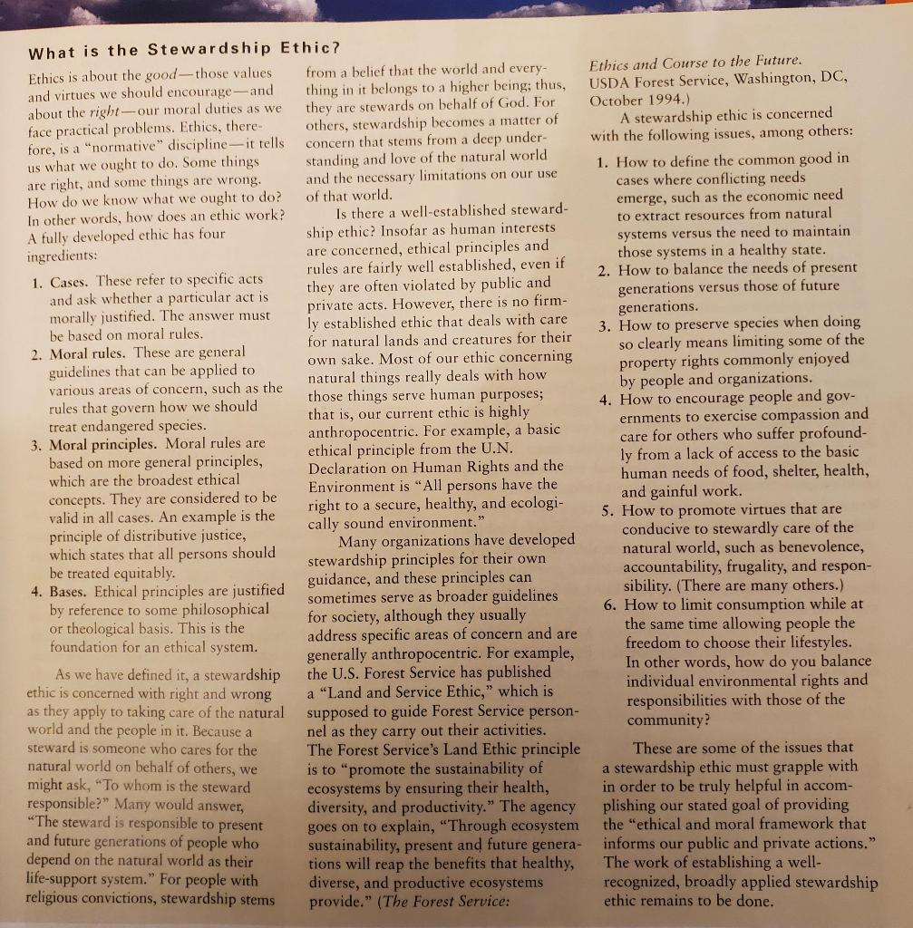 Solved Define the stewardship ethic by addressing | Chegg.com