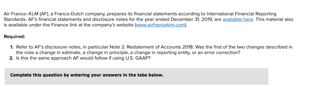 Solved Air France-KLM (AF), a Franco-Dutch company, prepares | Chegg.com
