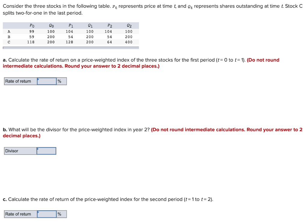 Solved Consider the three stocks in the following table. Pt | Chegg.com