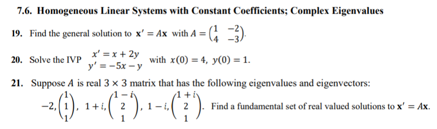 Solved 7.6. Homogeneous Linear Systems with Constant | Chegg.com