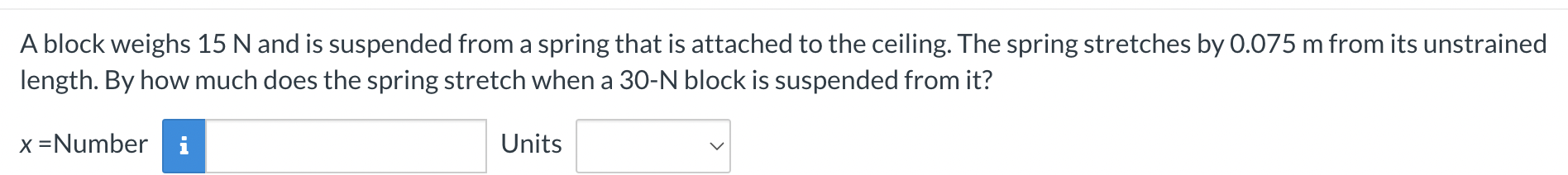 Solved A block weighs 15 N and is suspended from a spring | Chegg.com