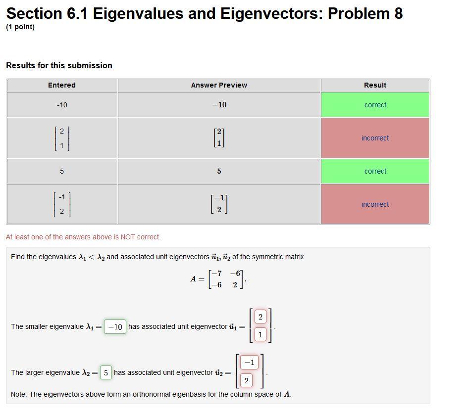 Solved Section 6.1 Eigenvalues and Eigenvectors: Problem 8 | Chegg.com