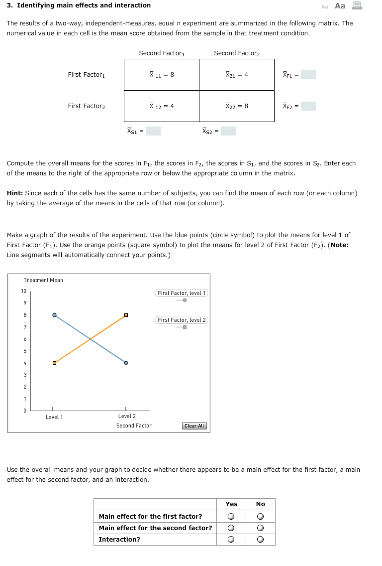 Solved 3. Identifying main effects and interaction Aa Aa E | Chegg.com