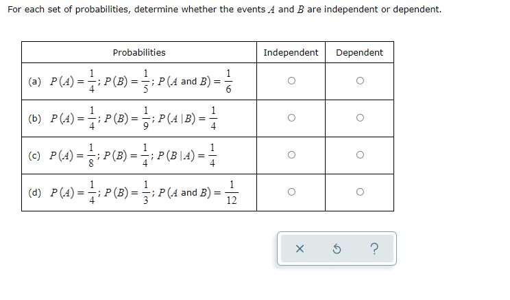 Solved For each set of probabilities, determine whether the | Chegg.com