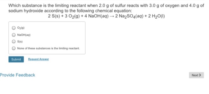 Solved Which substance is the limiting reactant when 2.0 g | Chegg.com