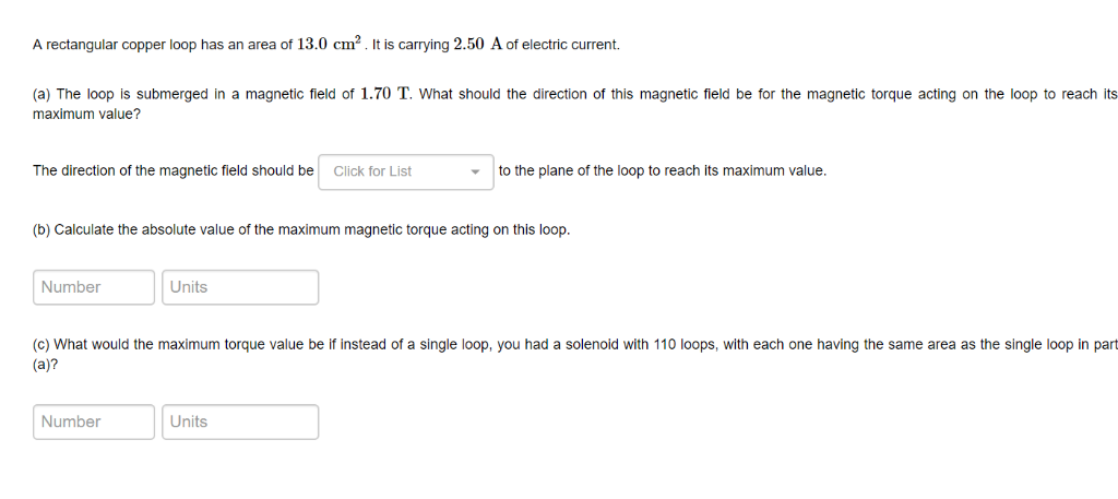 Solved A rctangular copper loop has an area of 13.0 cm2. It | Chegg.com