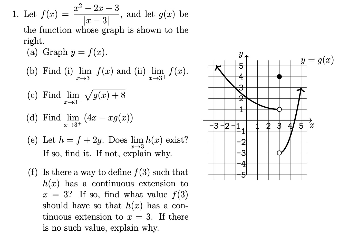 Solved Let f(x)=∣x−3∣x2−2x−3, and let g(x) be the function | Chegg.com
