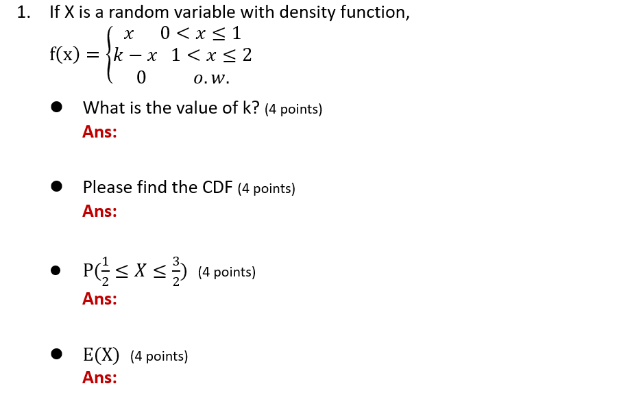 Solved 1 If X Is A Random Variable With Density Function х