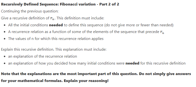 Solved Recursively Defined Sequence: Fibonacci variation - | Chegg.com