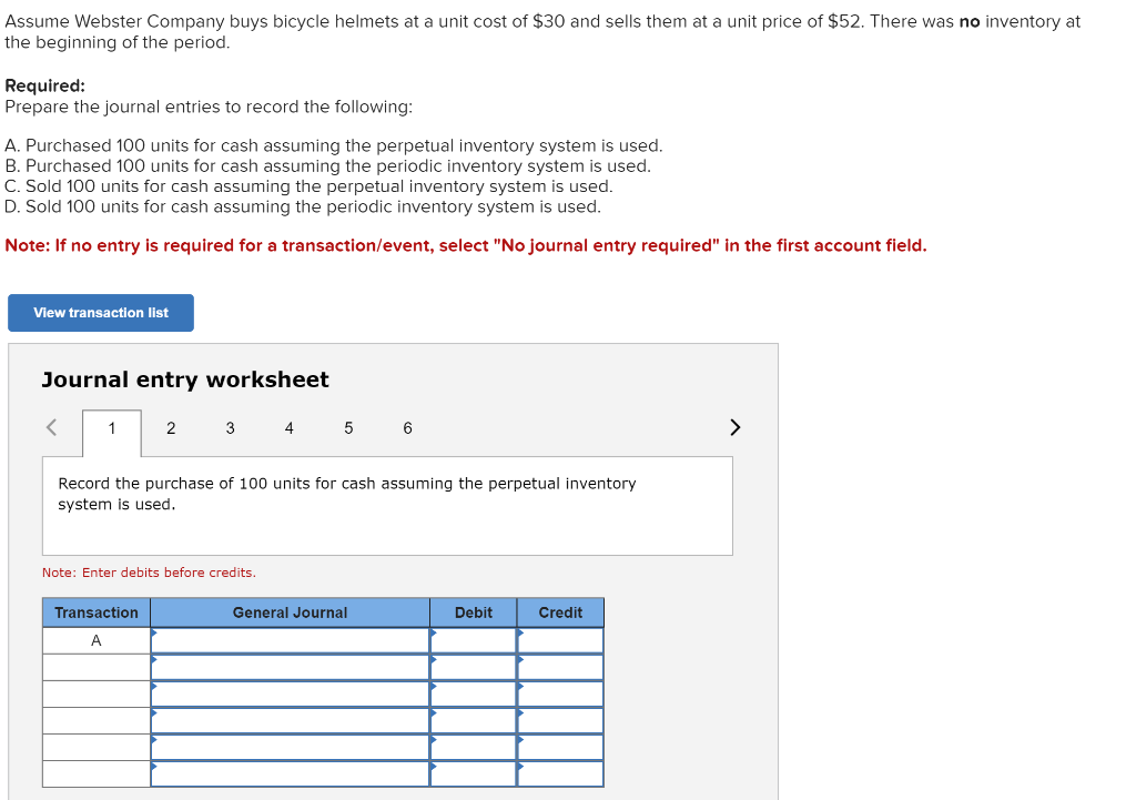 Solved Assume Webster Company buys bicycle helmets at a unit | Chegg.com