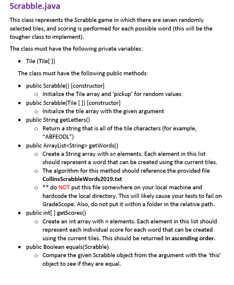 Solved Create a game of Scrabble in Java: Players will | Chegg.com