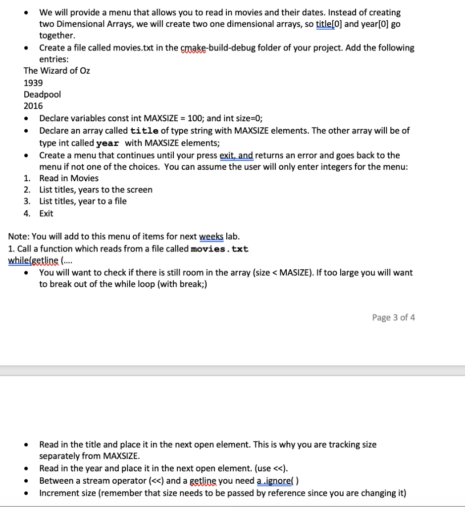 Solved We will provide a menu that allows you to read in | Chegg.com