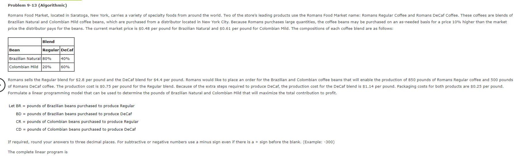 Solved Problem 9-13 (Algorithmic) Formulate a linear | Chegg.com