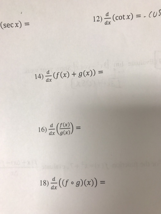 Solved d/dx (cot x) = d/dx (f(x) + g(x)) = d/dx | Chegg.com