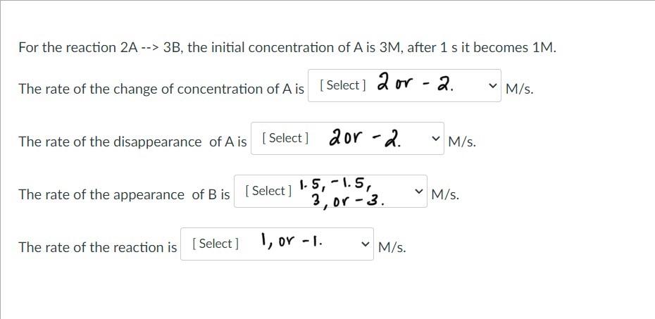 Solved For The Reaction 2a→3b The Initial Concentration Of