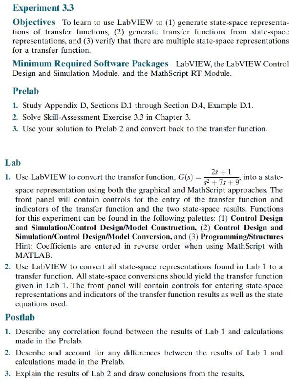Experiment 3.3 Objectives To learn to use LabVIEW to | Chegg.com