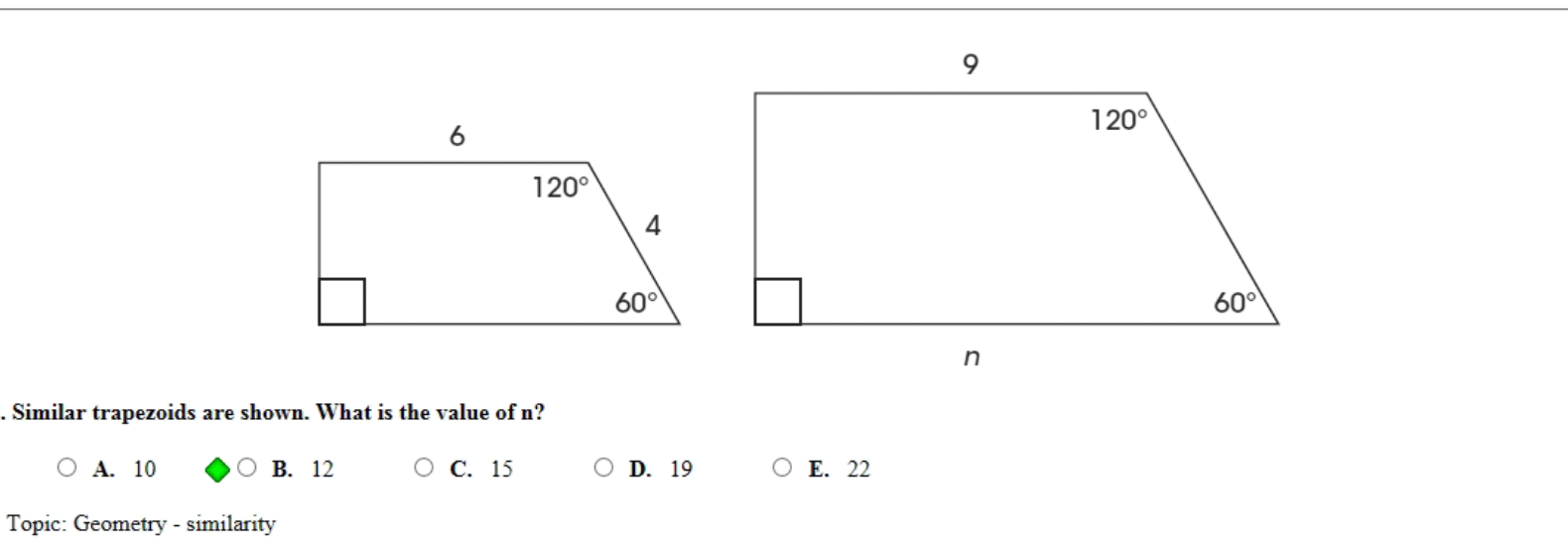 Solved 9 120° 6 120° 4 60° 60° n . Similar trapezoids are | Chegg.com
