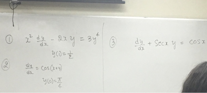 Solved x^2 dy/dx-2xy=3y^4 y(1)=1/2 dy/dx=cos(x+y) | Chegg.com