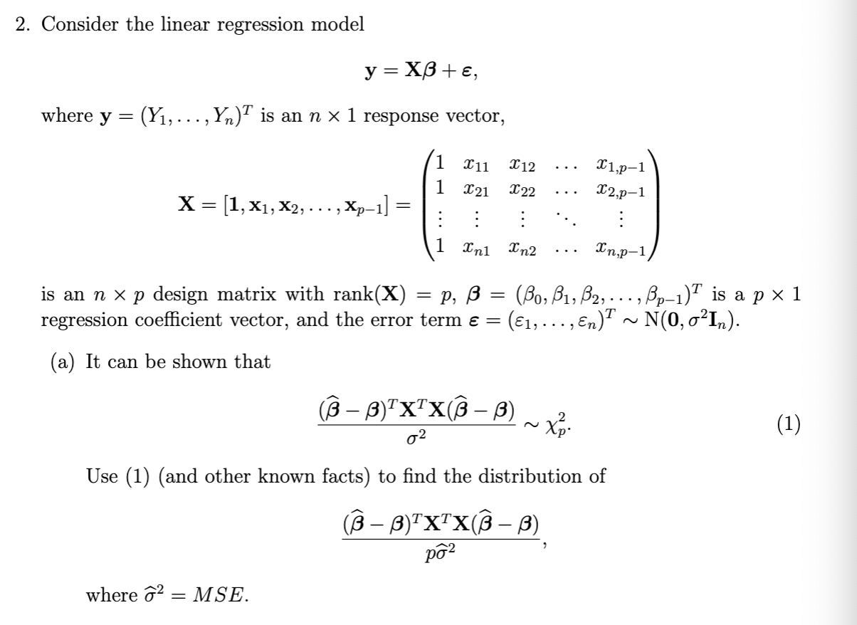 2. Consider the linear regression model y = XB+E, = | Chegg.com
