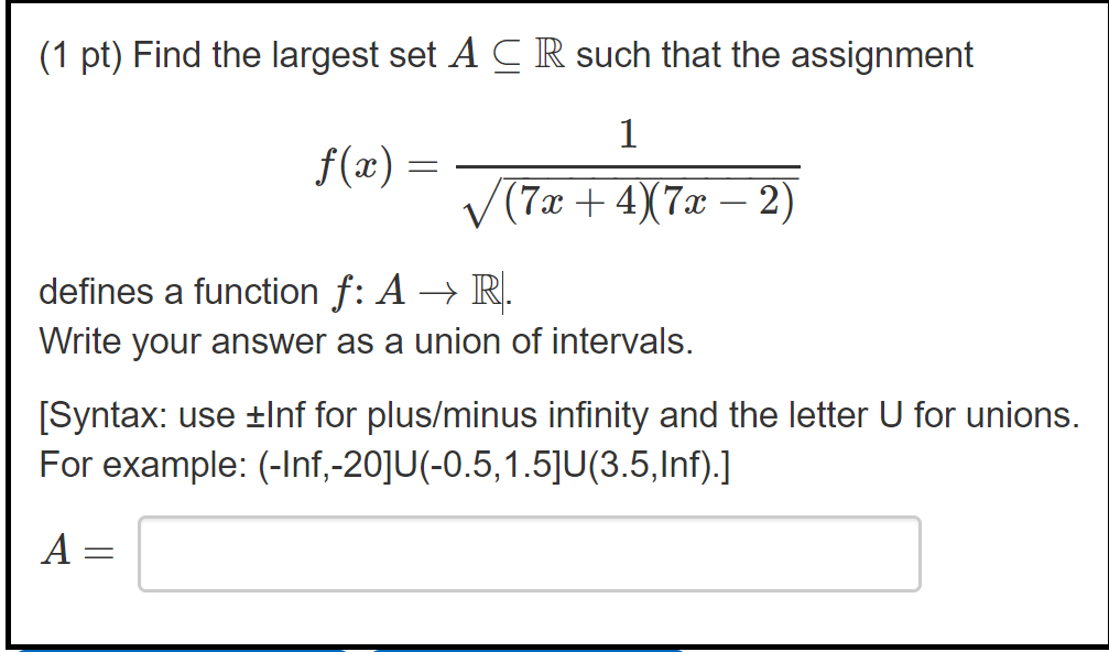 Solved (1 pt) Find the smallest set BCR such that the | Chegg.com