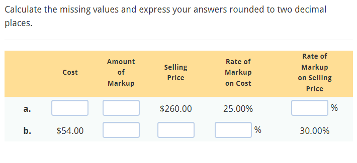 Solved Calculate the missing values and express your answers | Chegg.com
