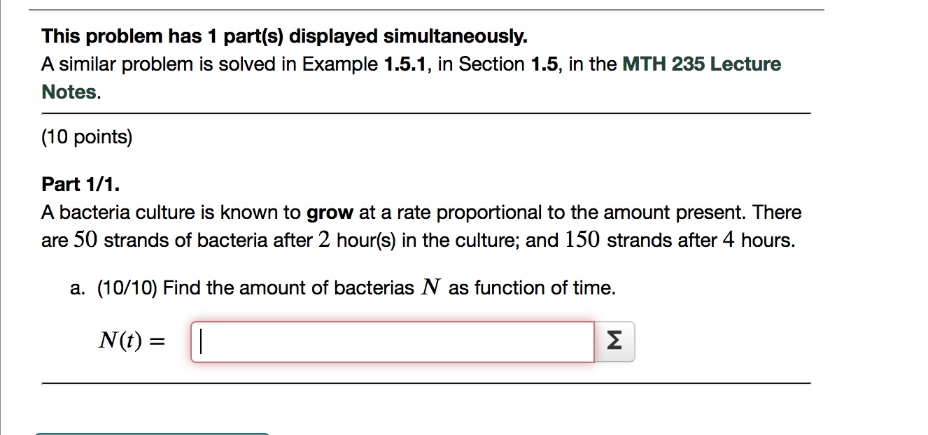 Solved This problem has 1 part(s) displayed simultaneously. | Chegg.com