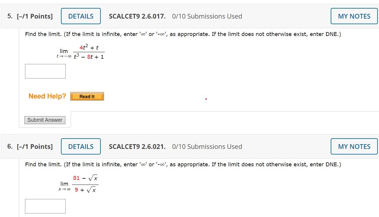 Solved 5. [-/1 Points] DETAILS SCALCET9 2.6.017.0/10 | Chegg.com