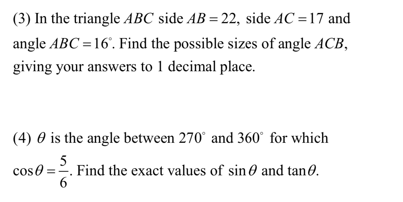 Solved (3) In the triangle ABC side AB = 22, side AC = 17 | Chegg.com