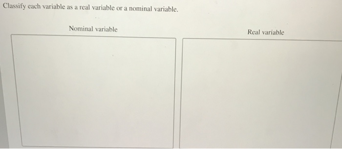 Solved Classify each variable as a real variable or a | Chegg.com