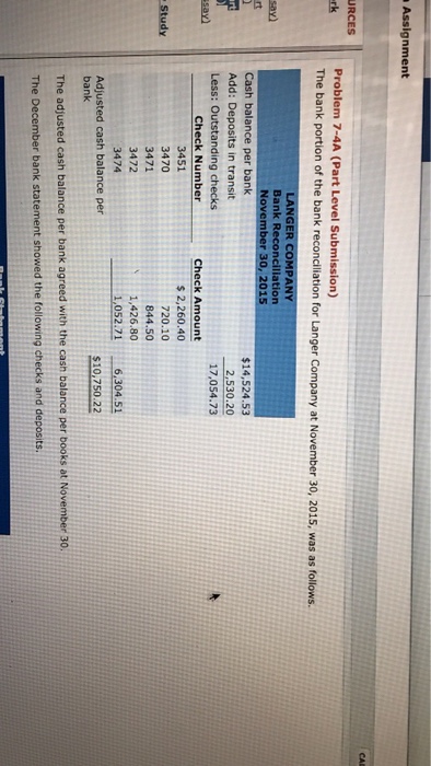 Solved Assignment URCES Problem 7-4A (Part Level submission) | Chegg.com