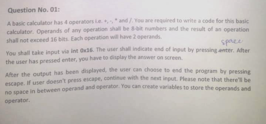 Solved Question No. 01: A basic calculator has 4 operators | Chegg.com
