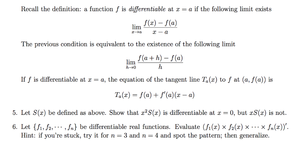 Solved Recall the definition: a function f is differentiable | Chegg.com