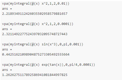 Solved Create a Matlab function called myintegral which | Chegg.com