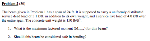 Solved Problem 1 (30) A simply supported reinforced concrete | Chegg.com