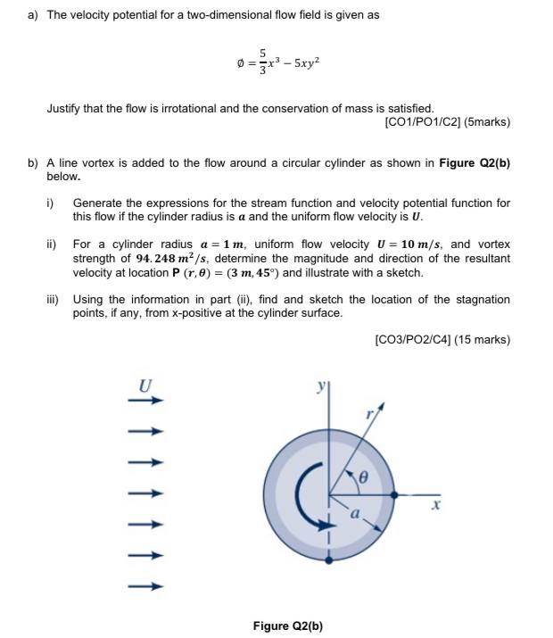 Solved a) The velocity potential for a two-dimensional flow | Chegg.com