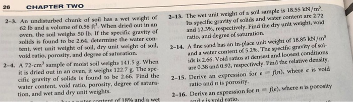 Solved 26 CHAPTER Two 2-13. The wet unit weight of a soil | Chegg.com